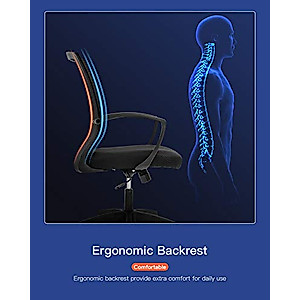 OffiClever Computer Ergonomic Chair Mesh Mid Back with Wheels Lumbar Support Armrest and Adjustable Executive for Men&Women, Black