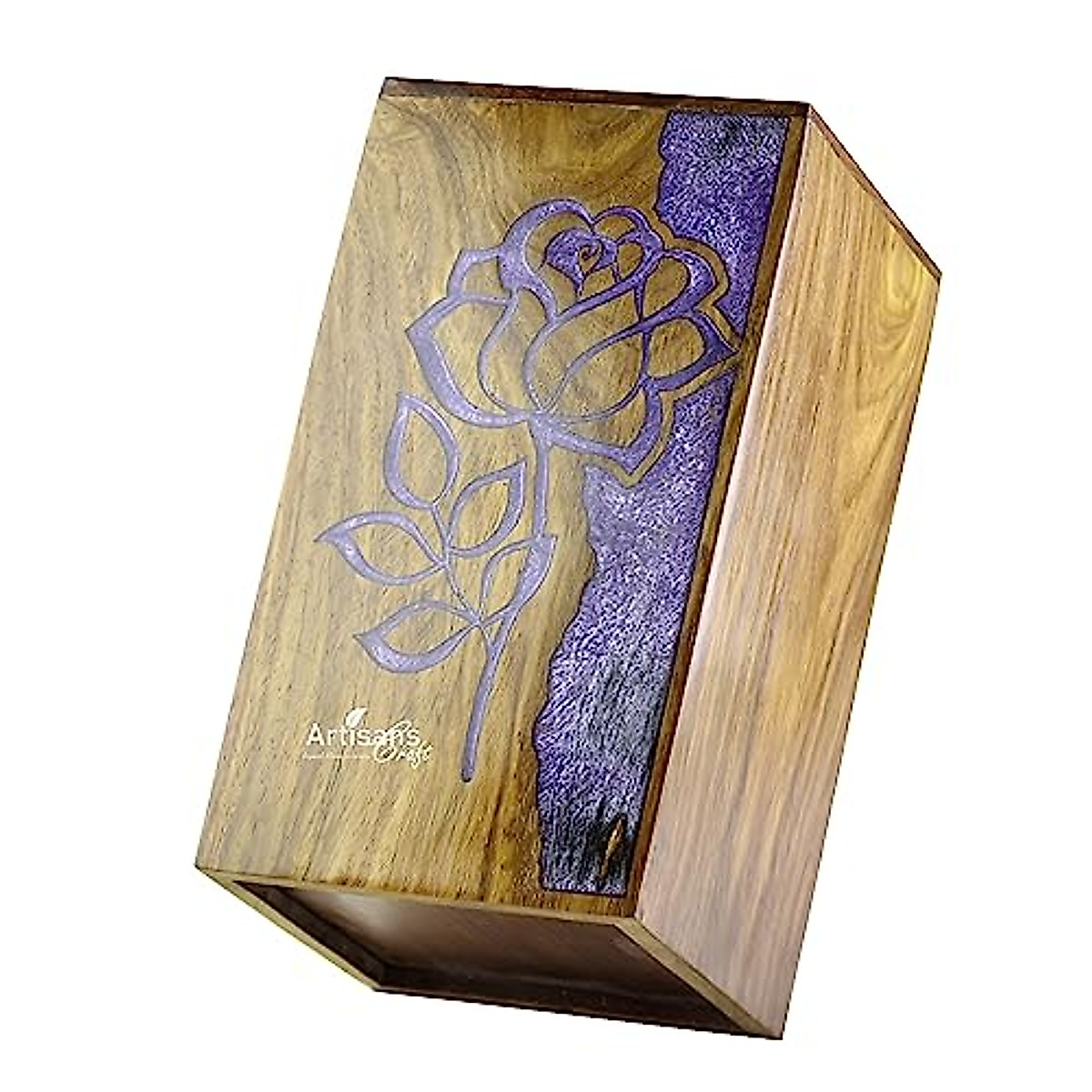 Wooden Urn for Human Ashes Adult Male Female, Rose Design Resin Work Urn Box for Men Women Child, Burial Funeral and Memorial Urns for Ashes, Decorative Urn (Rose, Small - ( 100 Cu/In )