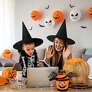 ADXCO 12 Pieces Halloween Black Witch Hat Witch Cap Halloween Witch Costume Accessories with 109 Yards Hanging Rope for Halloween Decorations Halloween Party Supplies