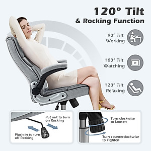 YAMASORO Ergonomic Executive Office Chair with Wheels,Linen Fabric Home Office Desk Chairs, High Back Computer Chairs with Lumbar Support,Grey