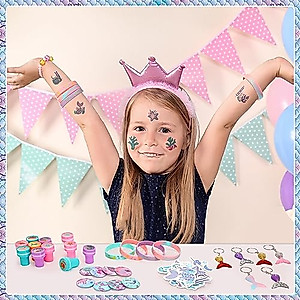 Sasylvia 110 Pcs Mermaid Party Supplies Favors Include Mermaid Silicone Bracelets Button Pins Mermaid Drawstring Bags Stamps Keychains Stickers for Kids Girls Mermaid Theme Birthday Party Supplies