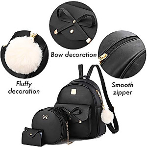 I IHAYNER Girls Bowknot 3-Pieces Fahsion Leather Backpack Backpack Purse for Women Rucksack for Ladies Shoulder Bag Pink