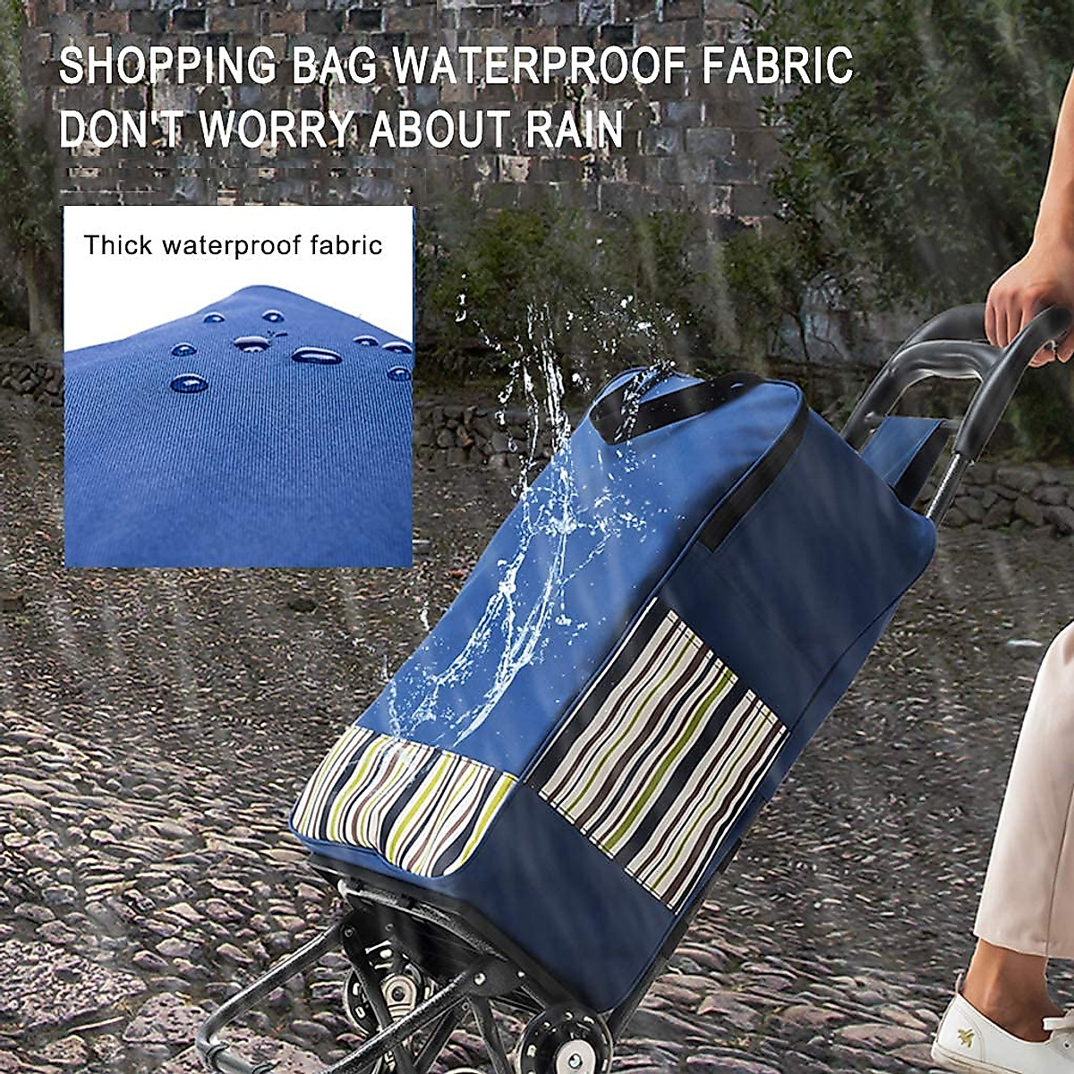 ATAAY Household Portable Shopping cart Foldable Hand Trolley Trolley Trolley 35L Large Capacity with Stairs and Waterproof Function (Blue 99 * 35 * 30.5cm) (Blue 99 * 35 * 30.5cm)