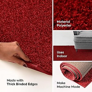 Bright House Solid Color Custom Size Runner Area Rugs Red - 2' x 3' Rectangle, Indoor, Stain Resistant, Perfect for Living Room, Bedroom, Dining Room, Entryway, Pet & Kids Friendly Rug, Wedding