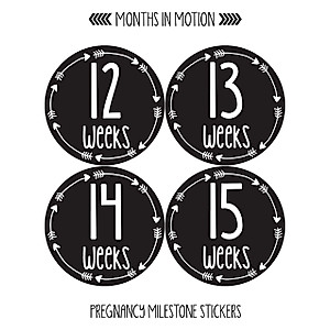Months In Motion Pregnancy Weekly Belly Growth Stickers - Week to Week Pregnant Expecting Photo Prop - Maternity Keepsake - Baby Bump - Large Set of 36 Weekly Photo Sticker
