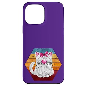 iPhone 13 Pro Max Cute White Cat Graphic For Cat Grandma Vintage Kitten Purple Case