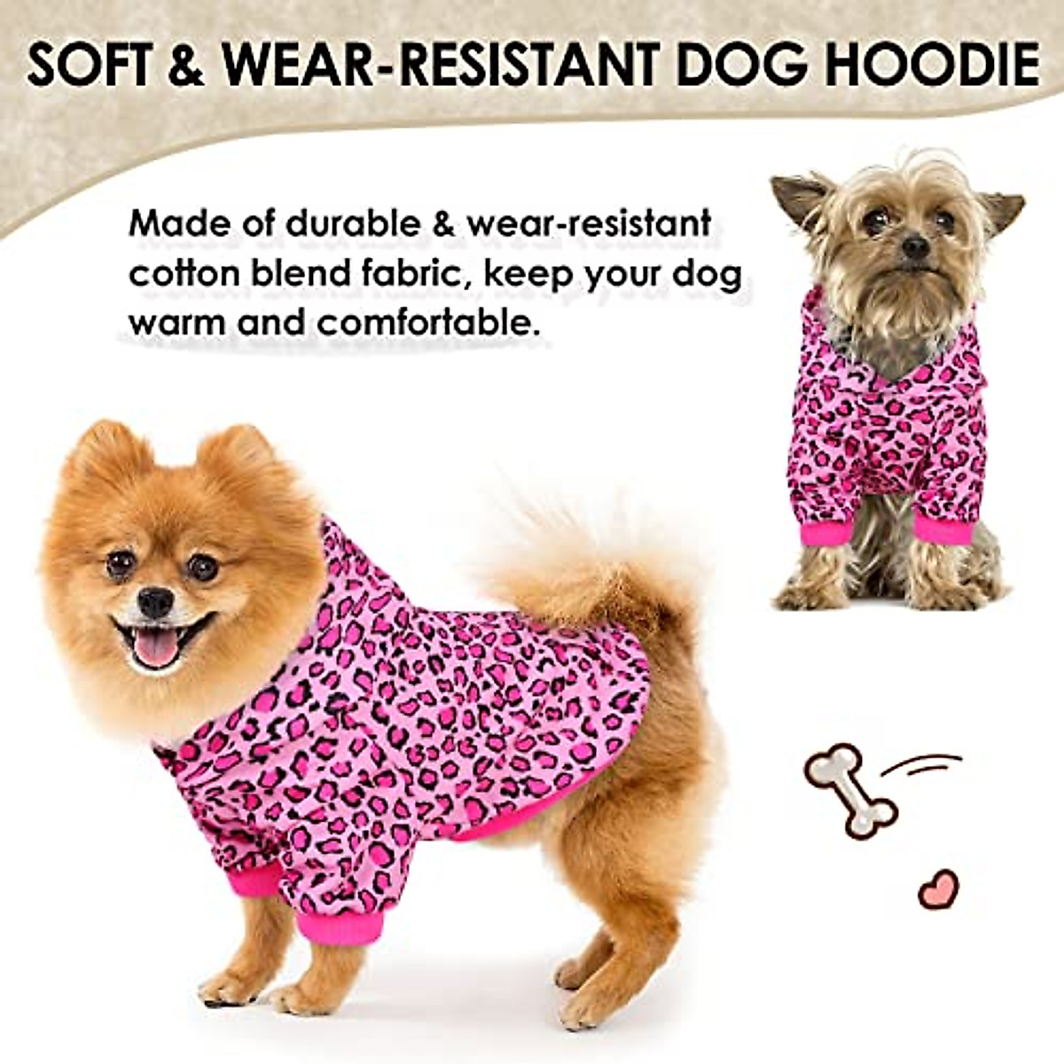 AOFITEE Dog Hoodie, Leopard Printed Dog Hoodies Sweatshirt, Winter Warm Dog Coat with Hat, Dog Pullover Hooded Shirts, Dog Cold Weather Apparel for Small Medium Large Dog