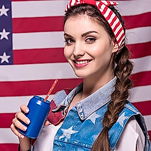 Cieovo 180 Pcs Independence Day Paper Straw - 4th of July Mixed Star Stripe Drinking Straw for Memorial Patriotic Day Party Celebration Supply