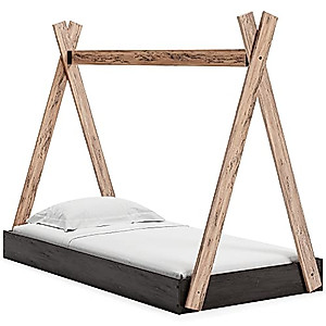 Signature Design by Ashley Piperton Modern Youth Tent Bed Frame, Twin, Natural Wood & Black