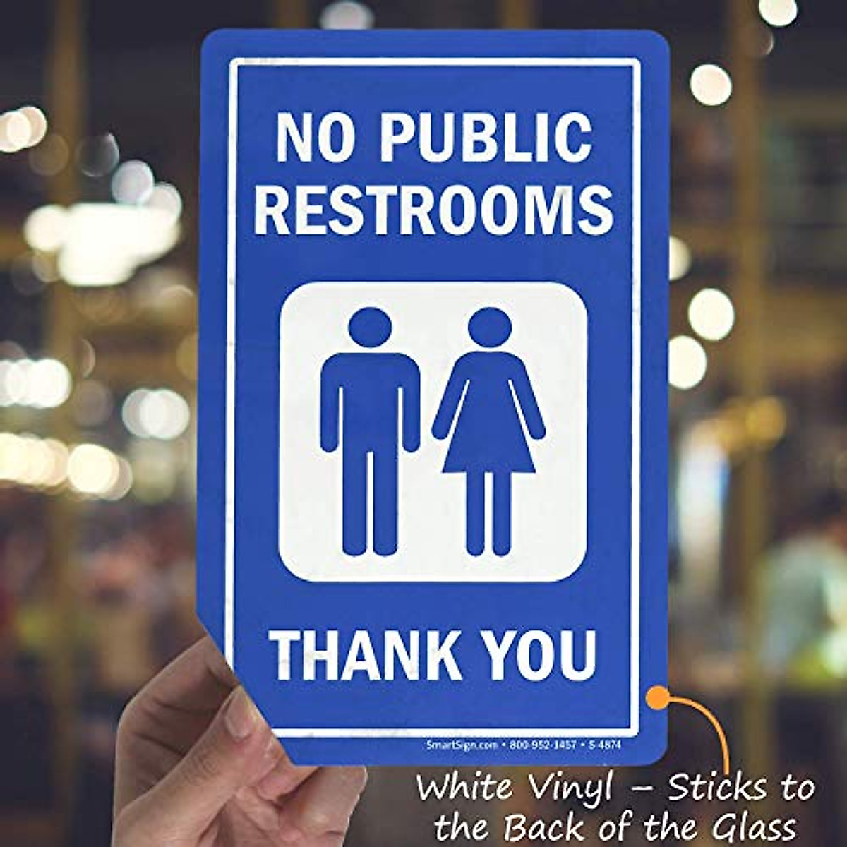SmartSign “No Public Restrooms, Thank You” Glass Door Decal | 8"x5" Polyester