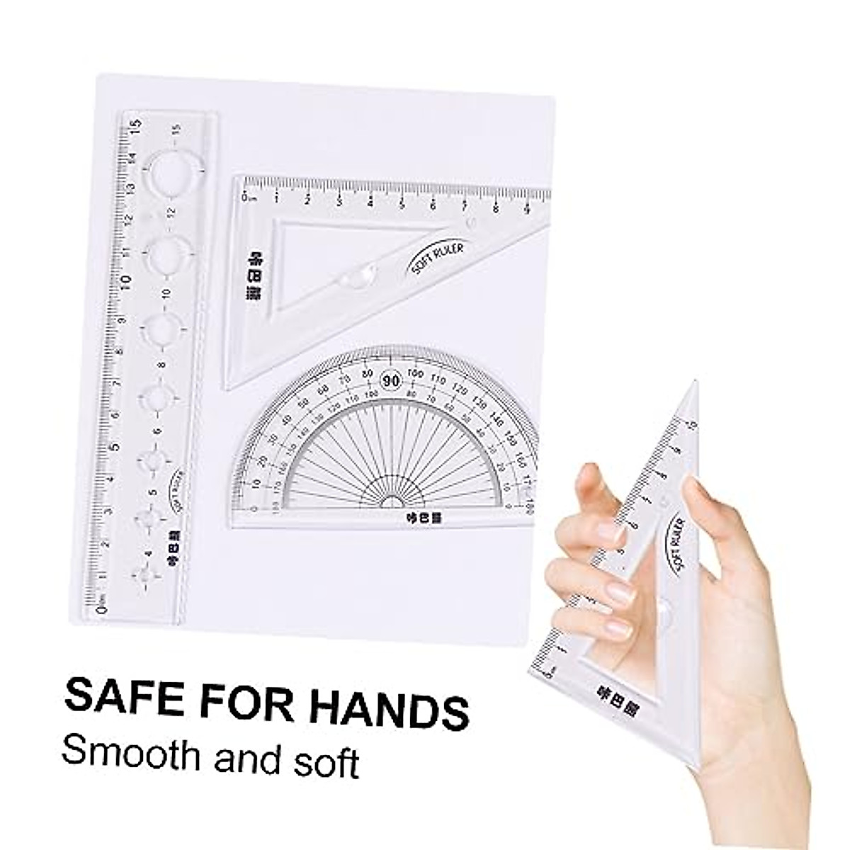 Operitacx 4 Set Clear Ruler Math Protractor Straight Ruler Triangular Ruler Geometry Ruler Ruler Suit Tools for Rulers Plastic Ruler Stationery Unisex to Draft