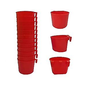 12pcs Bird Feeder Cage Cups Hanging Chicken Water Cups Pet Bowl with Hooks Rabbit Food Dish for Cages Plastic Feeding & Watering Supplies for Pigeon Poultry Roosters Gamefowl Parakeet (12PCS-Red)