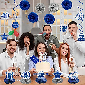 Crenics 40th Birthday Decorations for Men Women - Blue Back in 1984 Birthday Backdrop, 40th Birthday Banner, Hanging Swirls, Honeycomb, Sash and Cake Topper for 1984 Birthday Decorations