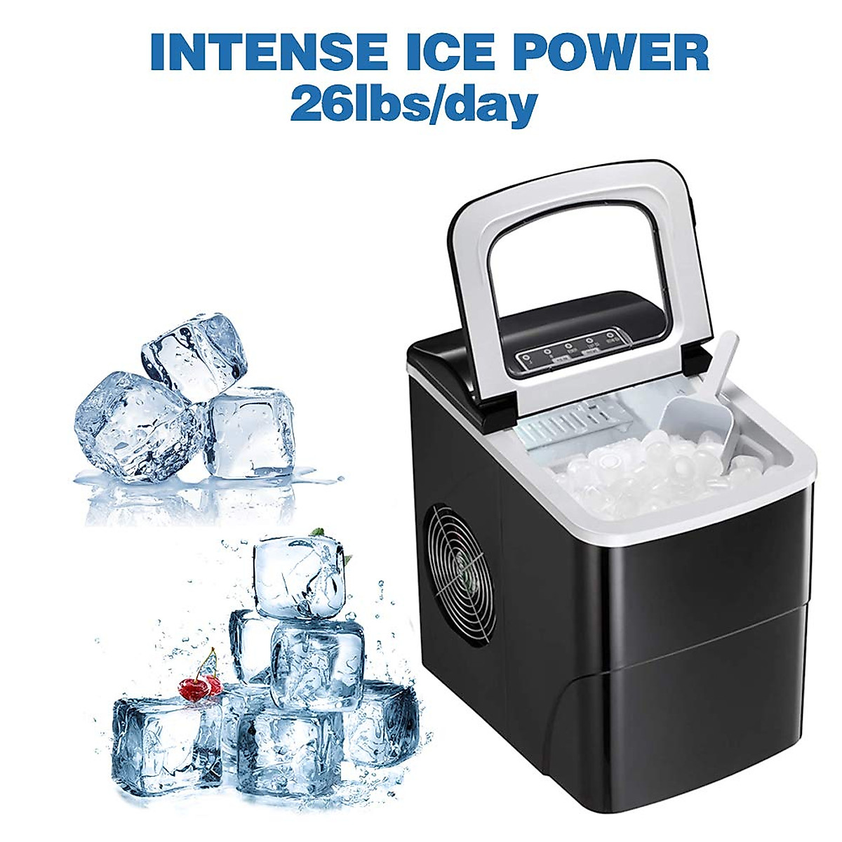 Electactic Ice Maker Machine for Countertop, 26Lbs/24H Portable Electric Ice Makers, Compact Ice Cube Maker with Ice Scoop and Basket 9 Cubes Ready in 6-8 Minutes,Ice Making Machine for Home(Black)