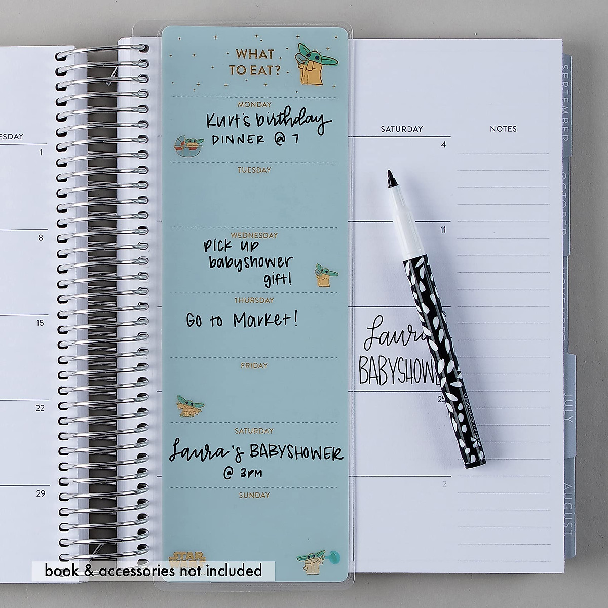 Star Wars Snap-In Meal Planner - Star Wars Grogu Dashboard, Includes Shopping List Space, Metal Foil Accents, Double-Sided Lamination, Reusable for Dry and Wet Erase Markers, by Erin Condren