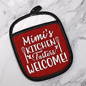 Best Mimi Gift Grandma Pot Holders Mimi's Kitchen Tasters Welcome Potholders (Mimi's Kitchen Red)