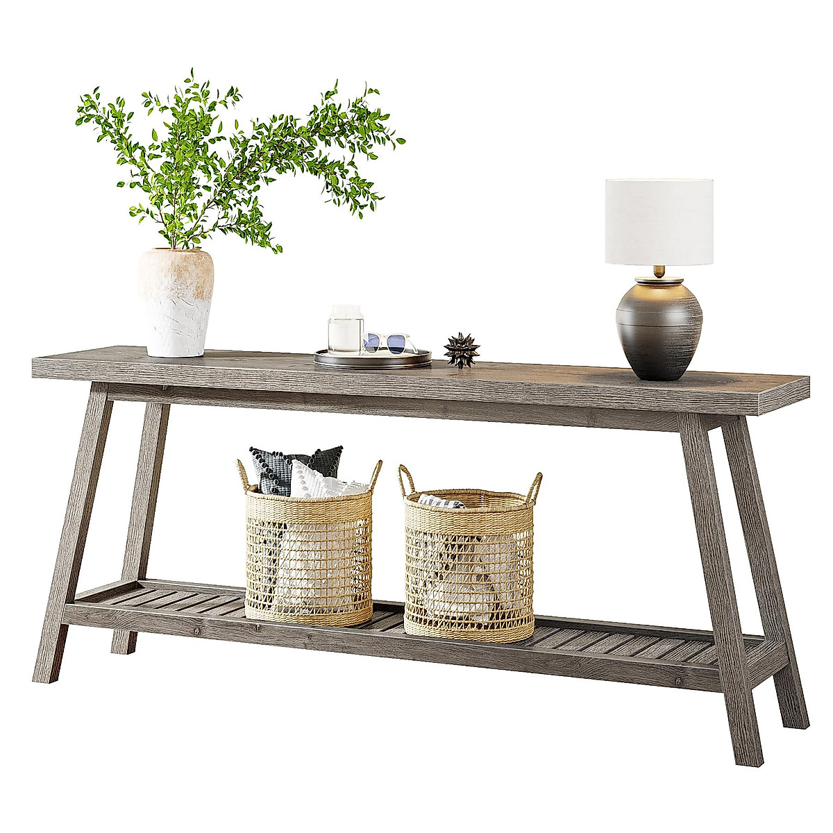 Tribesigns Farmhouse Console Entryway Table: 70.9 Inches Extra Long Console Table for Entryway, 2-Tier Narrow Wood Foyer Sofa Couch Table for Hallway, Entrance, Living Room, Grey