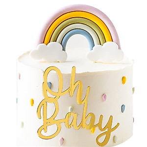 YXCute Oh Baby Cake Topper for Baby Shower Acrylic Gold Oh Baby Wedding Birthday Cake Topper for Gender Reveal Baby Birthday Party Cake Decorations Party Supplies
