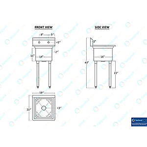 AmGood Stainless Steel Laundry Sink - 1 Compartment Laundry/Utility Room Sink with 10" Faucet. (22" Width x 20" Length)