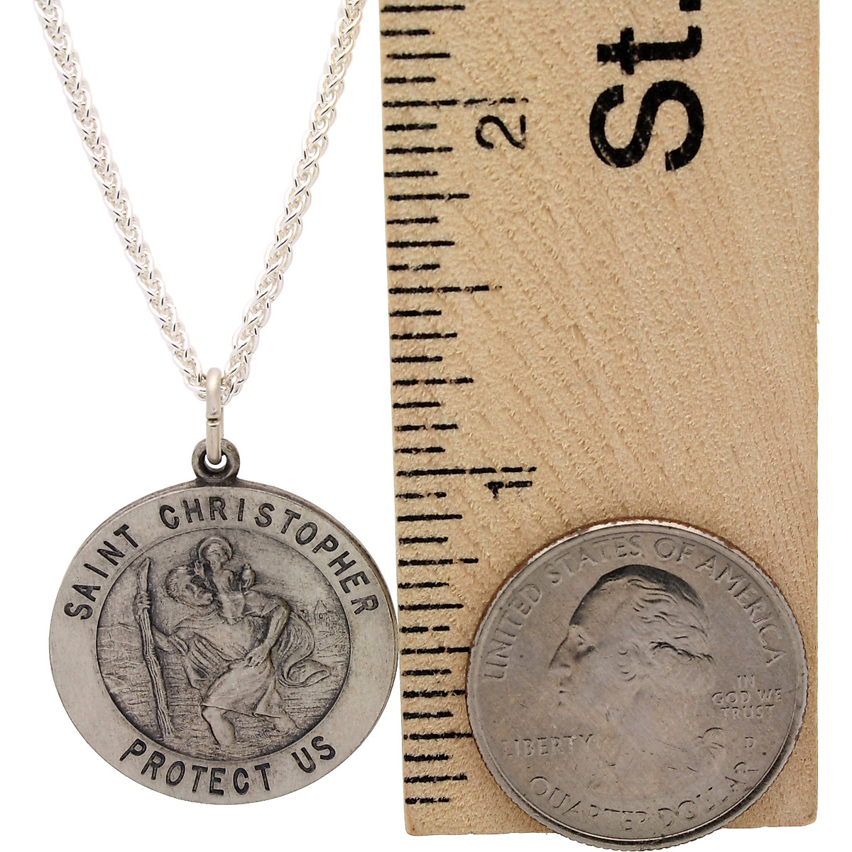 All Patron Saints Round St. Christopher Necklace Medal Solid 925 Sterling Silver With Jewelry Gift Box - Personalized Engraving (Size 25 MM (Adult Male)