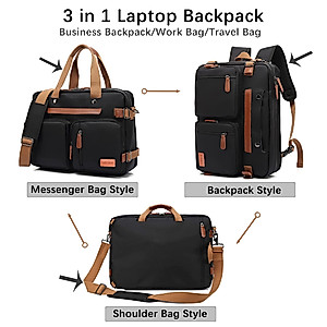 VITARVIX 3 in 1 Laptop Backpack, 17.3 Inch Laptop Bag Messenger Bag Shoulder Bag for Men/Women, Water-Proof Briefcase Multi-functional Notebook Computer Bag for Travel Business School, Black