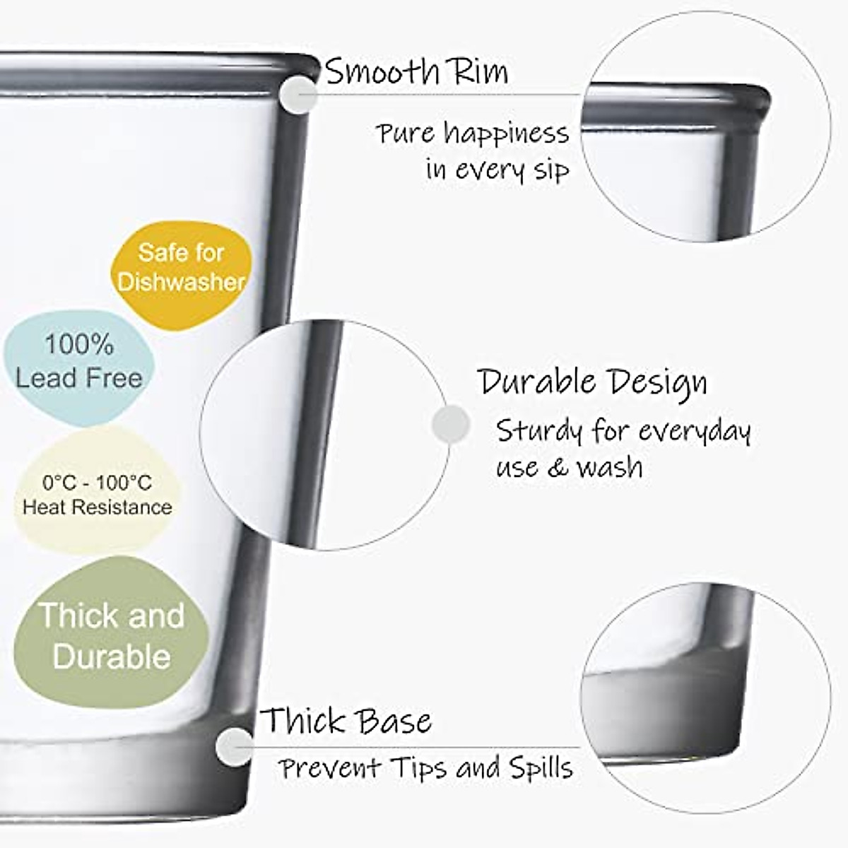 SOUL ONE 5 oz Heavy Based Drinking Glasses, Kids Small Drink Glassware for Orange Juice, Water, Milk, Coffee, Classic Thick Drinkware Glass Cup