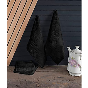 Cotton Fingertip Towels Set - 4 Pack Black Highly Absorbent, Soft Feel Fingertip Towels 11"x17"