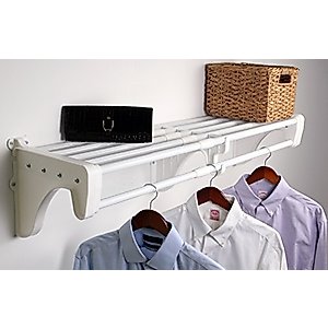 EZ Shelf-Expandable-Closet Shelf with Hanging Rod- 42.5” to 75” -White-Easy Install to Backwall(Floating)-Wire Closet Shelving Alternative-(EZS-SCRW72-1-2)