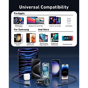 USB C Car Charger, 3-Port 67W Dual USB-C & USB-A Car Power Adapter PD/QC Fast Charging Cigarette Lighter for iPhone 16/15/14/13/12/11/Pro Max, iPad, Samsung Galaxy S25 S24/S23/S22/S21, Pixel, Android