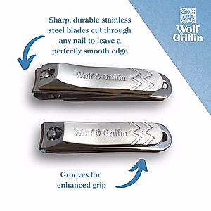 Wolf & Griffin Ultimate Precision 2-Piece Nail Clipper Set | Stainless Steel | Professional Nail Clipping Kit for Fingernails & Toenails | for Men & Women