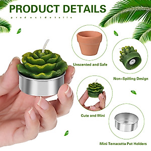 6 Pcs Succulent Candles Decorative Cactus Tealight Candle Novelty Tea Lights Handmade Baby Shower Candle Decorations Stylish Plant Candle with Mini Terracotta Clay Candle Holders for Birthday Wedding