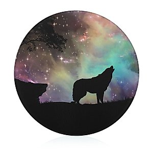 Bagea-Ka Space Starry Galaxy Wolf Animal Pattern Tempered Glass Cutting Board 8" Round Kitchen Decorative Chopping Board Small