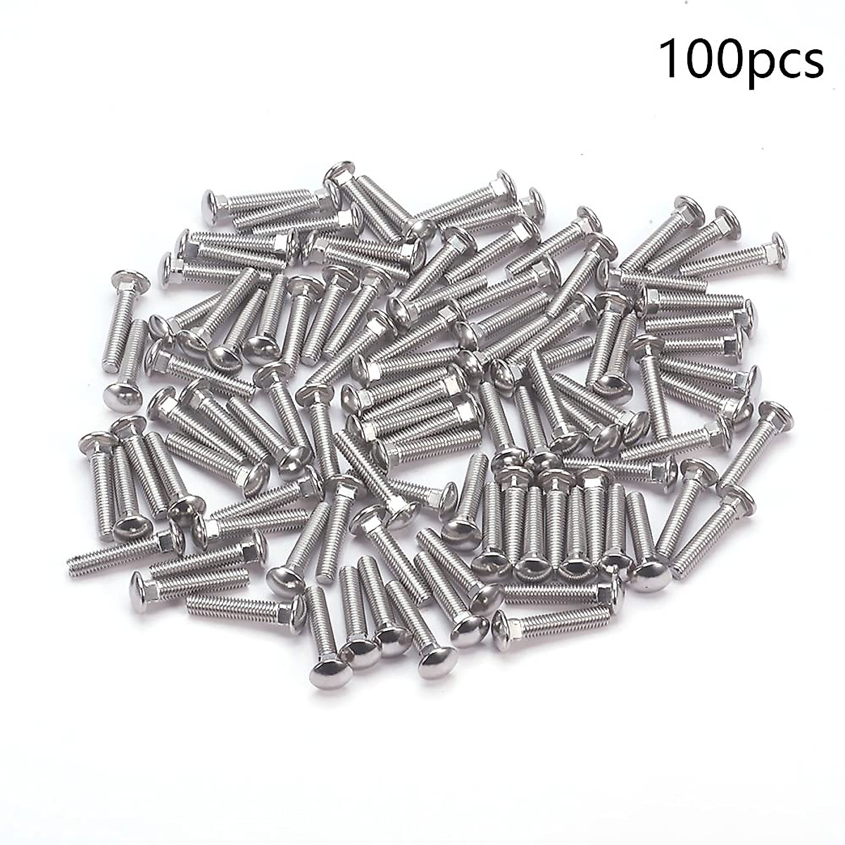 Yinpecly 100Pcs M6×30mm 1mm Pitch Length 304 Stainless Steel Round Domed Head Square Neck Carriage Bolts Silver Tone