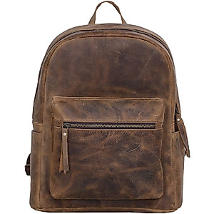 KomalC Leather backpack purse rucksack laptop bag for women & men travel school college hiking travel shoulder camping bag