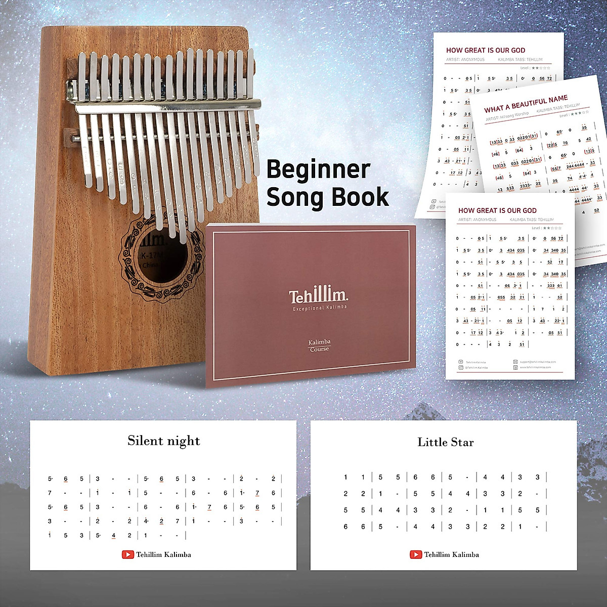 Tehillim Kalimba 17 Keys Thumb Piano with Hard Case, Study Instruction and Tunning Hammer, Portable Mibra Sanza African Wood Finger Piano, Gift for Kids Adult Beginners Professional (Mahogany wood)