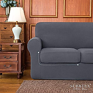 SUBRTEX 3 Piece Sofa Cover High Stretch Couch Slipcover for 2 Cushion Soft Sofa Slipcover Loveseat Cover Jacquard Fabric Furniture Covers with Elastic Bottom Machine Washable(Gray,Loveseat)