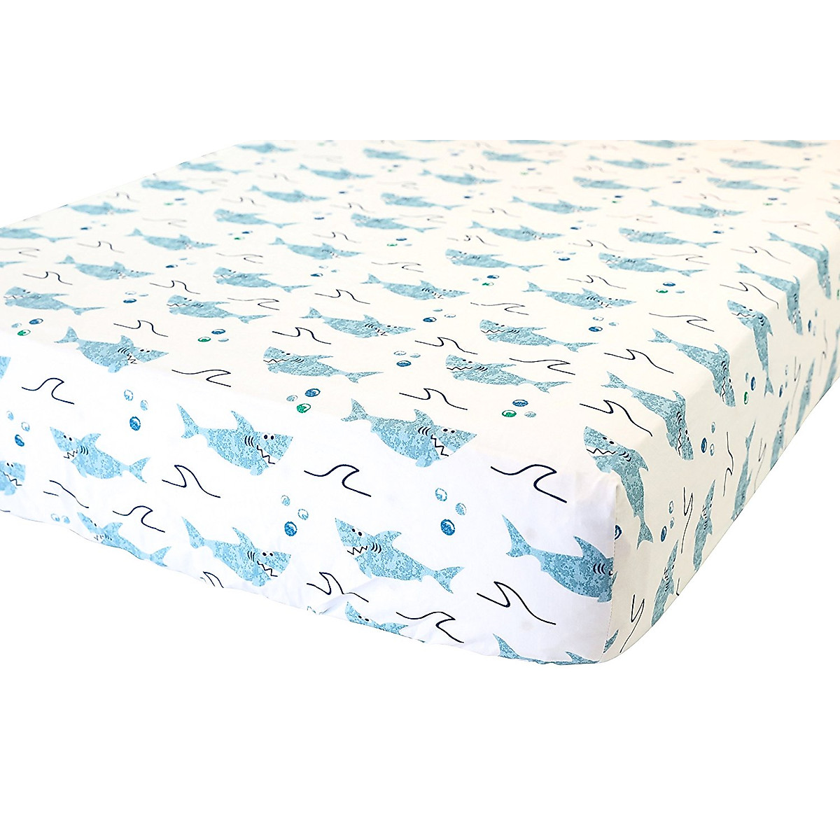 100% Cotton Fitted Crib Sheet - Premium Baby Bedding - Soft, Breathable & Durable - Shark Print
