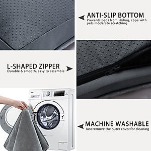 Dog Crate Bed Waterproof Deluxe Plush Dog Beds with Removable Washable Cover Anti-Slip Bottom Pet Sleeping Mattress for Large, Medium, Jumbo, Small Dogs, 29 x 18 inch, Gray