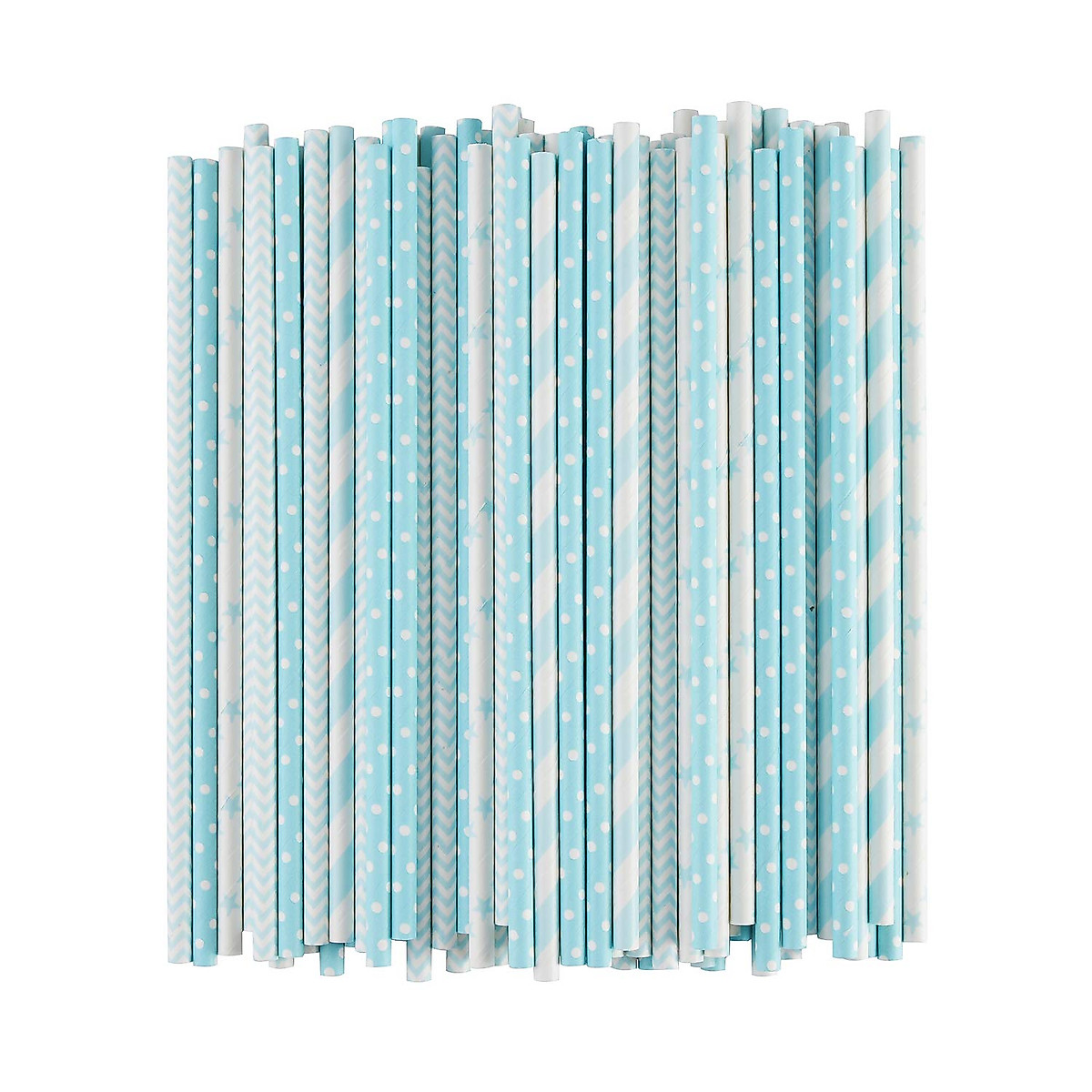 ALINK Biodegradable Light Blue White Paper Straws, Pack of 100 Party Straws for Juice, Cocktail, Smoothies, Birthday, Wedding, Bridal/Baby Shower and Christmas Decorations Supplies