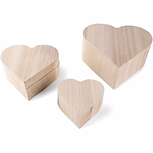 Bright Creations Set of 3 Unfinished Wood Jewelry Box for Painting, Wooden Heart Shaped Box Organizer with Magnetic Hinged Lid for DIY Projects, Gifts, Wood Crafts for Valentine’s Day