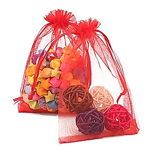 G2PLUS 4''X6 Organza Bags,100PCS 10X15CM Drawstring Organza Jewelry Favor Pouches Wedding Party Festival Gift Bags Candy Bags (Red)