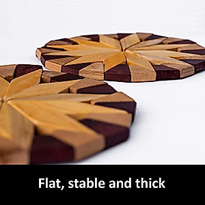 ECOSALL Natural Wood Trivets for Hot Dishes, Table and Kitchen Counter Set of 2 – Sturdy and Durable 7-inch Wooden Kitchen Hot Pads. Festive Design Table Décor – Housewarming and Kitchen Gift Idea