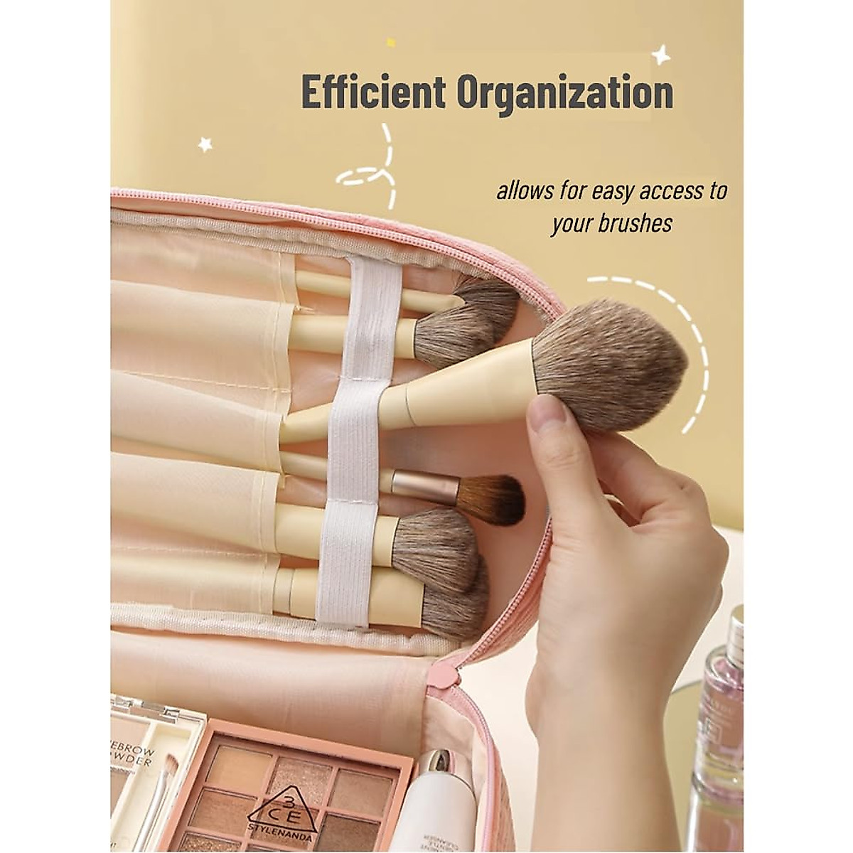 Cute Tulip Cosmetic Bag Large Capacity Makeup Bag Multifunctional Portable Wash Pouch for Travel Lightweight Skincare Toiletry Bag for Women (White)