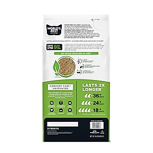 WORLD'S BEST CAT LITTER Comfort Care Unscented 15-Pounds - Natural Ingredients, Quick Clumping, Flushable, 99% Dust Free & Made in USA - Long-Lasting Odor Control & Easy Scooping