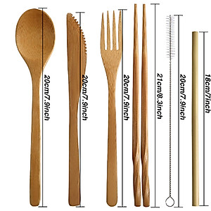 2 Sets Bamboo Cutlery Bamboo Utensils Reusable Flatware Set Bamboo Travel Utensils Include Reusable Chopsticks Fork Spoon Knife Straws Brush for Camping Hiking Picnic with Pouch Bag