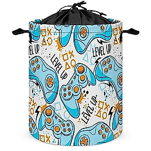 LynaRei Laundry Hamper Blue Joystick Gamepad Dirty Clothes Storage Basket Video Game Player Collapsible Waterproof Toy Organizer for Boys And Girls Bedrooms, Bathroom