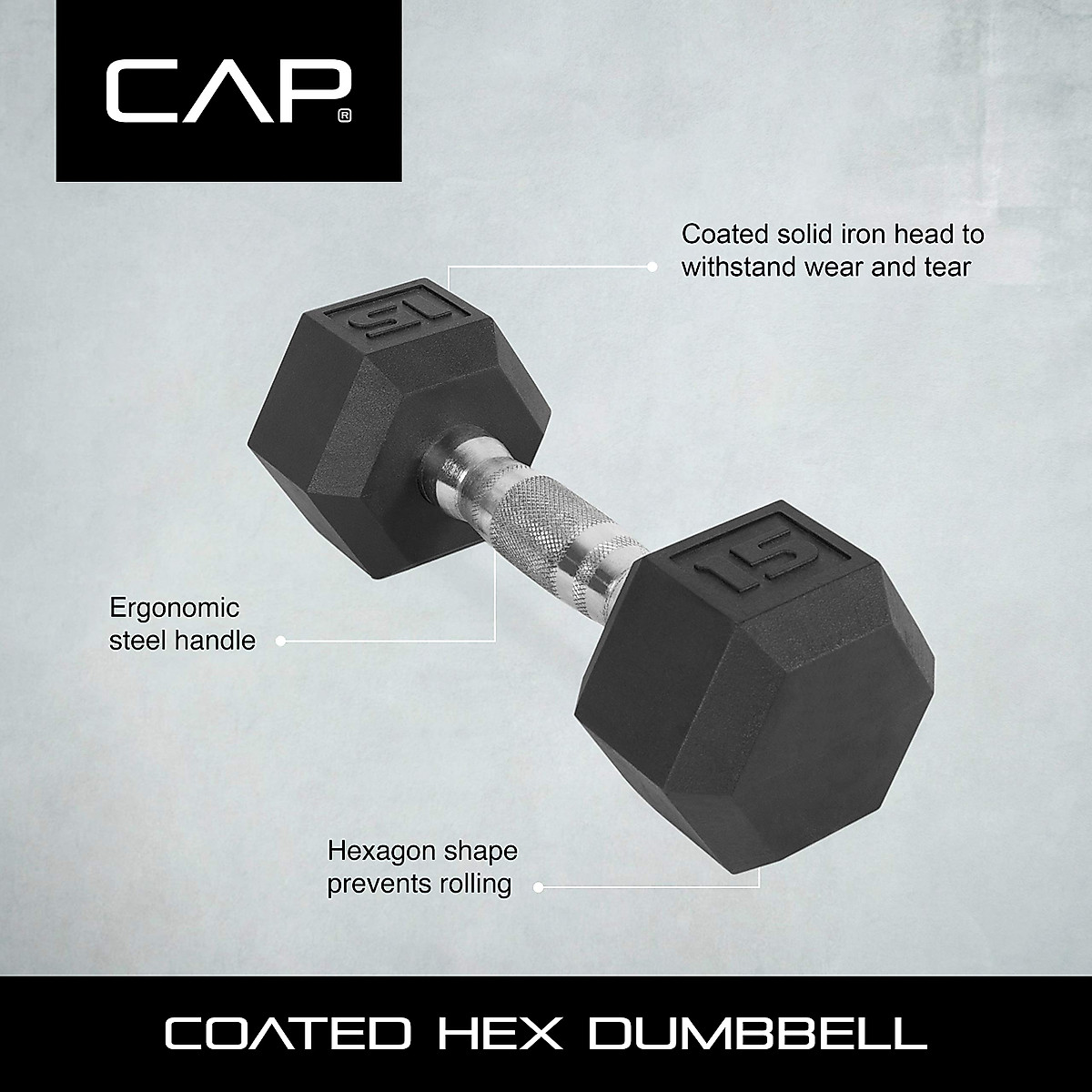 CAP Barbell Rubber Coated Dumbbell Set with Storage Rack (5-50 Lb Set with Three Tier Rack, Hex)