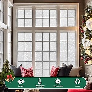 WPCTEV Window Film Non Adhesive Frosted Film Privacy Window Sticker Self Static Cling Vinly Glass Film Anti UV Decorative for Home Office Snowflakes 17.7 Inch x 6.5 Feet
