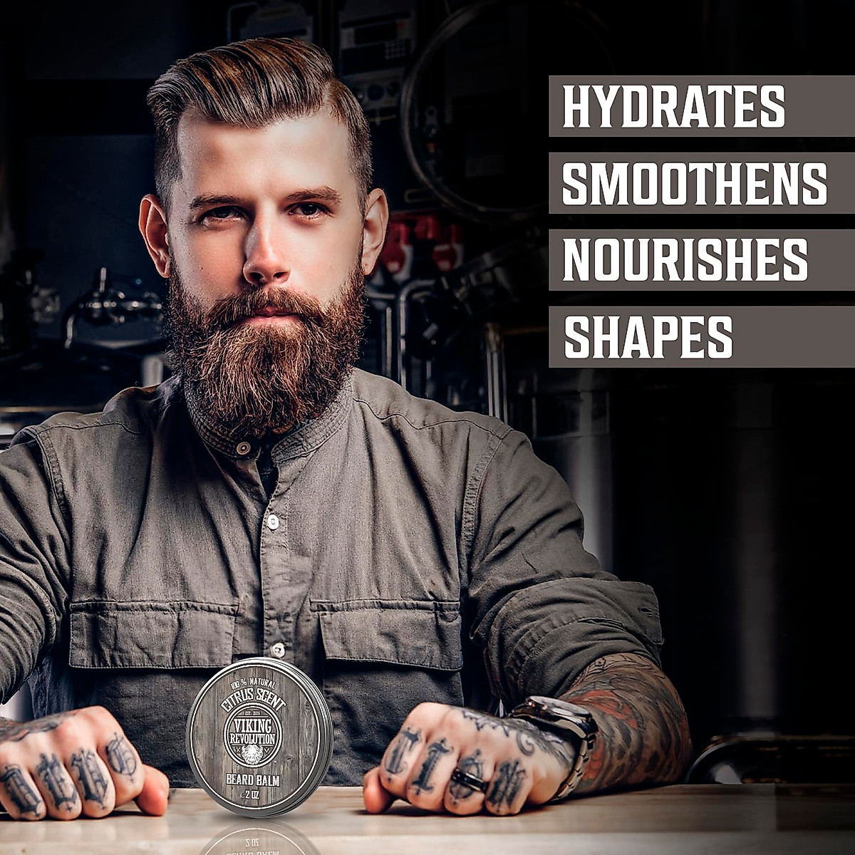 Viking Revolution Beard Balm - All Natural Grooming Treatment with Argan Oil & Mango Butter - Strengthens & Softens Beards & Mustaches - Citrus Scent Leave in Conditioner Wax for Men - 1 Pack