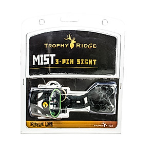 Trophy Ridge Mist 3 Pin Archery Bow Ambidextrous Sight - Ultra-Bright .019 Fiber Optic Pins, Multiple Mounting Holes for Added Adjustability, Green Hood Accent for Quicker Shot Acquisition